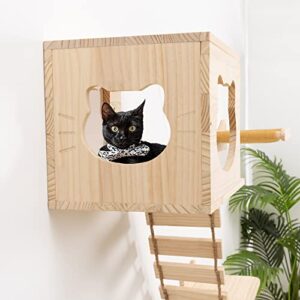 Cat Shelves and Perches Wall Mounted Indoor Cats Furniture Solid Wood Cat Wall House Set for Activity Climbers 5pcs/Set