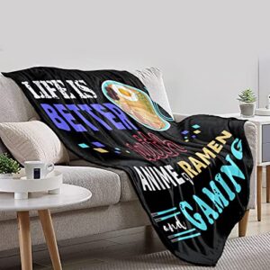 Ramen Noodle Blanket Throw,Life is Better with Gaming Ramen Anime Gifts for Kids Boys Men Soft Lightweight Plush Fleece Quilt 80 in x 60 in Large for Adults