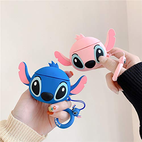 COCOMII Cartoon Case Compatible with AirPods - Silicone, Slim, Matte, Cute Funny Animated, Anxiety & Stress Relief, Keychain Ring, Fingerprint Resistant, Anti-Scratch, Shockproof (Stitch Face)