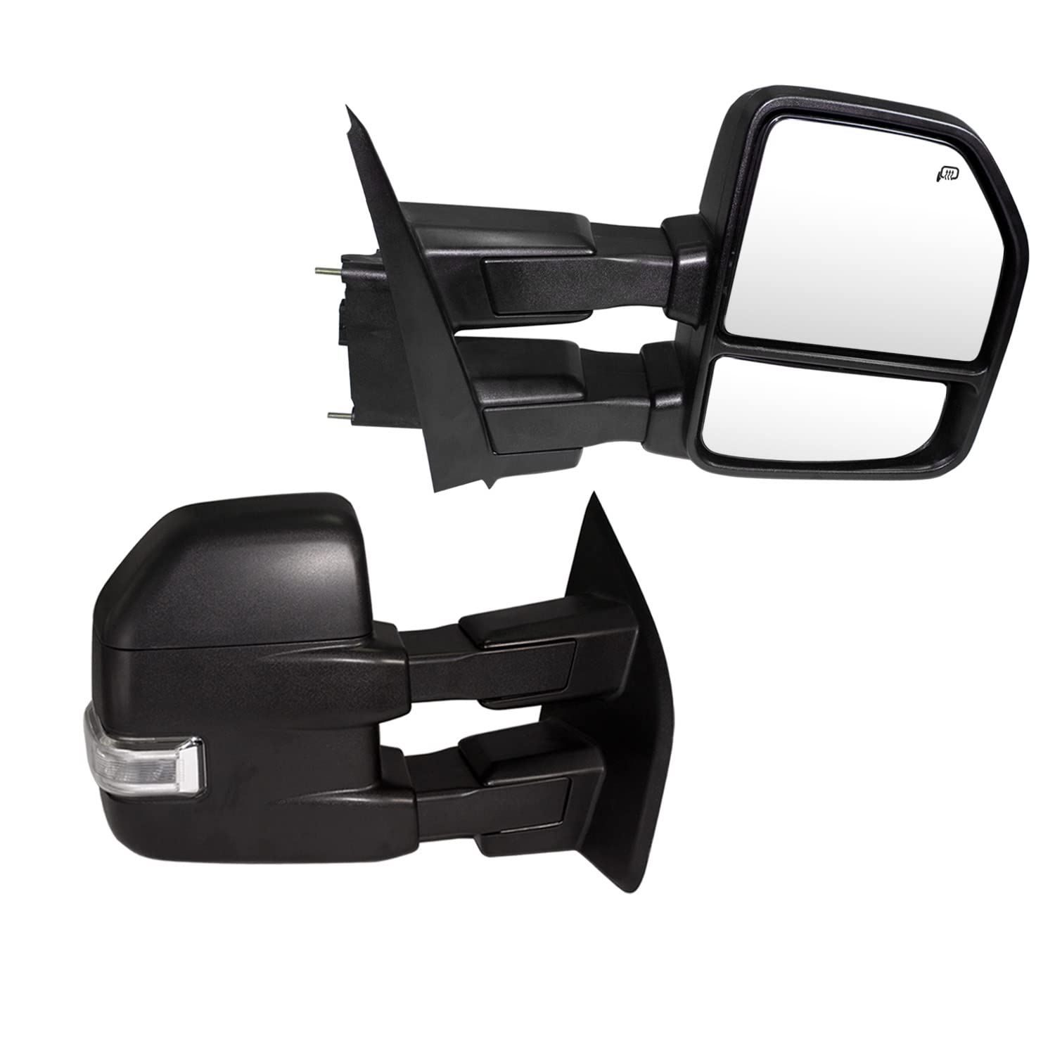 SUPDM Pair Towing Mirrors fit for 2015 2016 2017 2018 2019 Ford F150 Pickup Truck Side Power Heated Towing Mirrors with Turn Signal, Auxiliary Lamp Black Housing