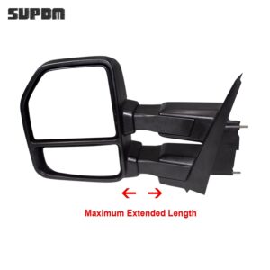 SUPDM Pair Towing Mirrors fit for 2015 2016 2017 2018 2019 Ford F150 Pickup Truck Side Power Heated Towing Mirrors with Turn Signal, Auxiliary Lamp Black Housing