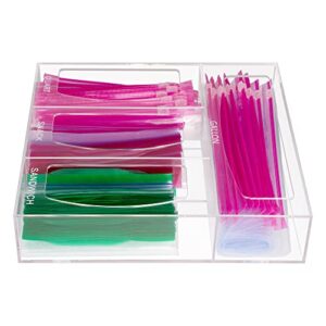 Aphbrada Acrylic Ziplock Bag Storage Organizer for Kitchen Drawer, Food Storage Bag Organizer Holders Compatible with Ziploc, Glad, Hefty, Gallon, Quart, Sandwich & Snack Variety Size Bag (Clear)