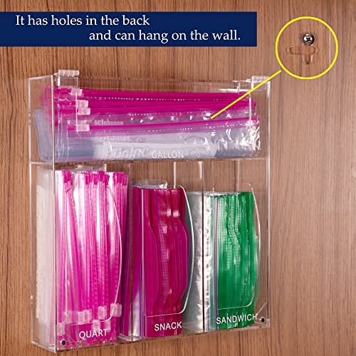 Aphbrada Ziplock Bag Organizer for Drawer, Acrylic Baggie Bags Organizer Plastic Bags Dispenser Holder for Gallon Quart Sandwich & Snack, Compatible with Ziploc, Glad, Hefty Variety Size Bag, Clear