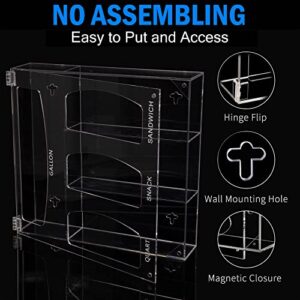 Aphbrada Ziplock Bag Organizer for Drawer, Acrylic Baggie Bags Organizer Plastic Bags Dispenser Holder for Gallon Quart Sandwich & Snack, Compatible with Ziploc, Glad, Hefty Variety Size Bag, Clear