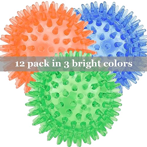 LECHONG 12pack Squeaky Dog Toys Spiky Dog Balls Cleans Teeth and Promotes Dental and Gum Health for Your Pet Squeaker Ball Toys for Aggressive Chewers (S 12PACK)