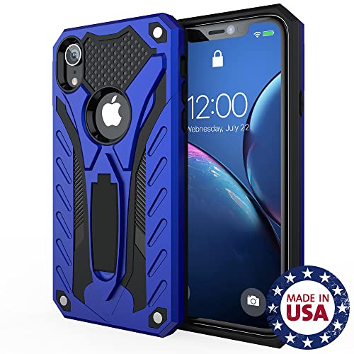 Kitoo Made in USA Defender Designed for iPhone XR Eco-Friendly Case with Kickstand, Military Grade Shockproof 12ft. Drop Tested - Blue