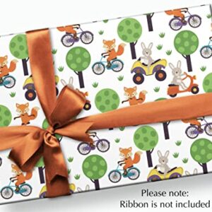 Stesha Party Woodland Animal Gift Wrapping Paper for Baby Shower, Birthday, Holiday - Folded Flat 30 x 20 Inch (3 Sheets)