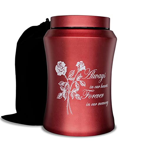 Large Cremation Urns for Adult Human Ashes, Up to 220 lbs Decorative Urn with Flower Design for Female Male Ashes with Velvet Bag(Rose of Love)