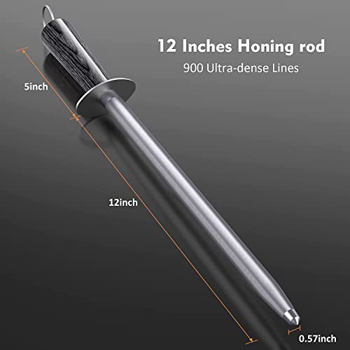 Knife Sharpener Rod,10" Honing Rod Commercial Grade Knife Sharpening Steel Rod Adopt 66HRC Hard Alloy Steel Material With Rosewood handle for Kitchen Knives and Hunting Blade Sharpening (10")