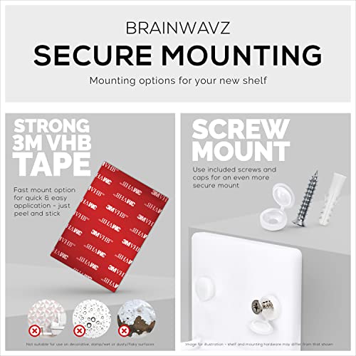 BRAINWAVZ 5” Small Floating Shelf, Adhesive & Screw in, for Bluetooth Speakers, Cameras, Plants, Toys, Books & More, Easy to Install Shelves (Shelf SF2105, White)