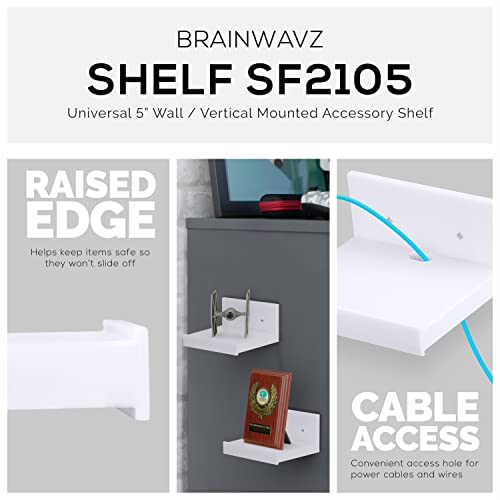 BRAINWAVZ 5” Small Floating Shelf, Adhesive & Screw in, for Bluetooth Speakers, Cameras, Plants, Toys, Books & More, Easy to Install Shelves (Shelf SF2105, White)