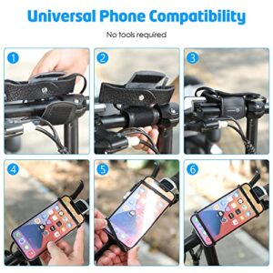 WixGear Leather Universal Bicycle Handlebar Phone Holder for Cell Phones and GPS, (New Leather Bike Mount)