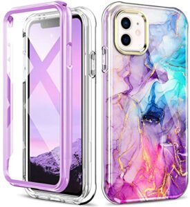 hocase for iphone 11 case, (with screen protector) shockproof slim lightweight soft tpu+hard pc full body protective case for iphone 11 (6.1" display) 2019 - watercolor marble