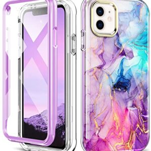 Hocase for iPhone 11 Case, (with Screen Protector) Shockproof Slim Lightweight Soft TPU+Hard PC Full Body Protective Case for iPhone 11 (6.1" Display) 2019 - Watercolor Marble