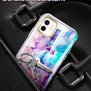 Hocase for iPhone 11 Case, (with Screen Protector) Shockproof Slim Lightweight Soft TPU+Hard PC Full Body Protective Case for iPhone 11 (6.1" Display) 2019 - Watercolor Marble