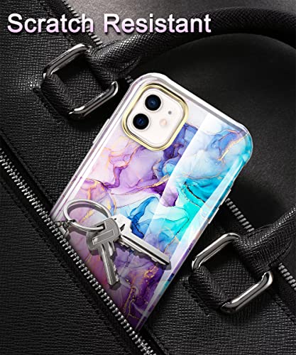 Hocase for iPhone 11 Case, (with Screen Protector) Shockproof Slim Lightweight Soft TPU+Hard PC Full Body Protective Case for iPhone 11 (6.1" Display) 2019 - Watercolor Marble