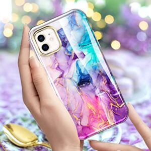 Hocase for iPhone 11 Case, (with Screen Protector) Shockproof Slim Lightweight Soft TPU+Hard PC Full Body Protective Case for iPhone 11 (6.1" Display) 2019 - Watercolor Marble