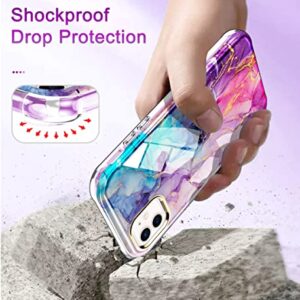 Hocase for iPhone 11 Case, (with Screen Protector) Shockproof Slim Lightweight Soft TPU+Hard PC Full Body Protective Case for iPhone 11 (6.1" Display) 2019 - Watercolor Marble