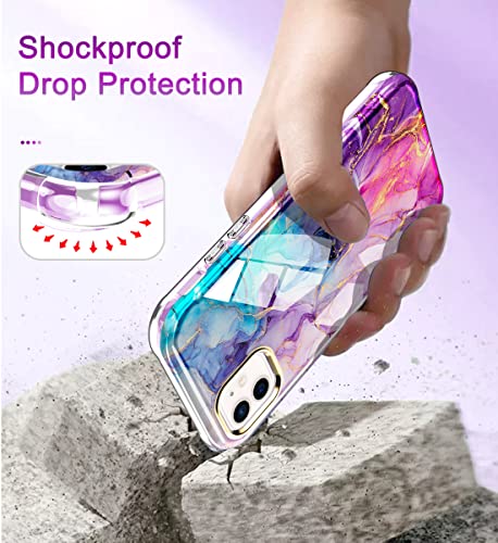 Hocase for iPhone 11 Case, (with Screen Protector) Shockproof Slim Lightweight Soft TPU+Hard PC Full Body Protective Case for iPhone 11 (6.1" Display) 2019 - Watercolor Marble