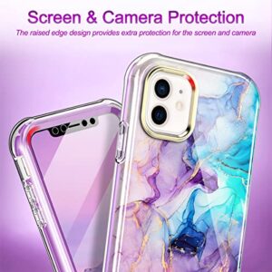 Hocase for iPhone 11 Case, (with Screen Protector) Shockproof Slim Lightweight Soft TPU+Hard PC Full Body Protective Case for iPhone 11 (6.1" Display) 2019 - Watercolor Marble