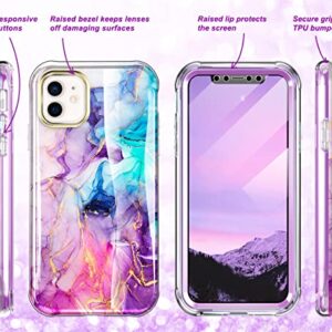 Hocase for iPhone 11 Case, (with Screen Protector) Shockproof Slim Lightweight Soft TPU+Hard PC Full Body Protective Case for iPhone 11 (6.1" Display) 2019 - Watercolor Marble