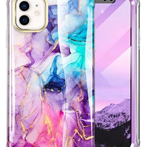 Hocase for iPhone 11 Case, (with Screen Protector) Shockproof Slim Lightweight Soft TPU+Hard PC Full Body Protective Case for iPhone 11 (6.1" Display) 2019 - Watercolor Marble