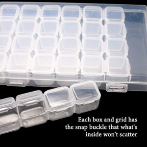 Diamond Painting Boxes, 2 Pcs 28 Slots Storage Containers for Diamond Arts Crafts Accessories Tools with Label Sticker, Portable DIY Nail Bead Organizer, Transparent Plastic