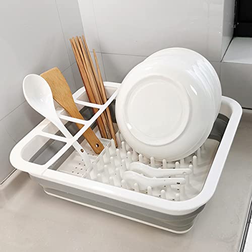 Drying Storage Basket, Collapsible Dish Drainer, Collapse for Easy Storage Dish, Portable Dish Drainer Organizer for Kitchen RV Camping (Grey), Gray