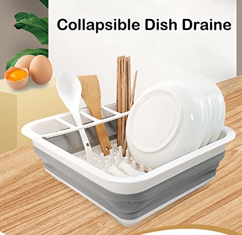 Drying Storage Basket, Collapsible Dish Drainer, Collapse for Easy Storage Dish, Portable Dish Drainer Organizer for Kitchen RV Camping (Grey), Gray