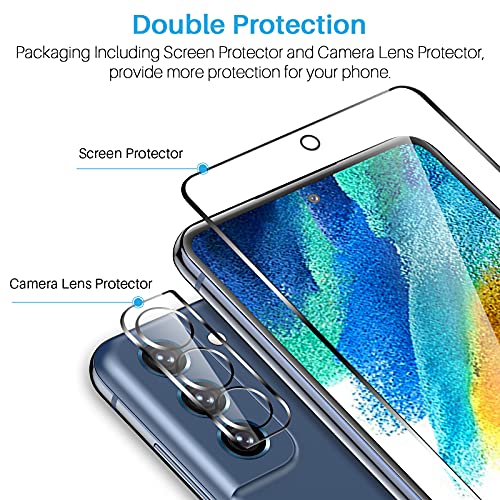 LK [5-in-1 2 Pack Samsung Galaxy S21 FE Screen Protector & 2 Pack Lens Protector with S21 FE Alignment Frame, 9H Tempered Glass, Scratch-Proof, [Fingerprint Unlock Support], Bubble-Free, 6.4-inch