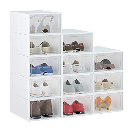 HOMIDEC Shoe Box, 12 Pack Shoe Storage Boxes Shoe Boxes Clear Plastic Stackable, Shoe Organizer Containers with Lids for Women/Men