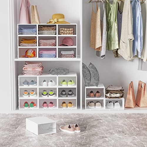 HOMIDEC Shoe Box, 12 Pack Shoe Storage Boxes Shoe Boxes Clear Plastic Stackable, Shoe Organizer Containers with Lids for Women/Men