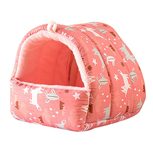 Bluelans Guinea Pig Nest Cartoon Pattern Pet Hideout Warm Small Animal Hamster Squirrel Bed House Cage Valentine's Day/Mother's Day/Christmas/Birthday Gifts - Rose Red Strawberry L