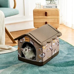 Jiupety Cozy Pet Bed House, Indoor/Outdoor Pet House, S Size for Cat and Small Dog, Warm Cave Sleeping Nest Bed for Cats and Dogs, Brown