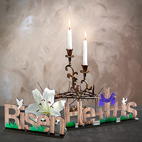 3 Pcs Easter Religious He is Risen Tabletop Decorations,Wooden Rustic Jesus Cross He is Risen He Lives Sign Inspirational Table Centerpiece for Easter Religious Party Dinner Coffee Bar Tabletop Decor