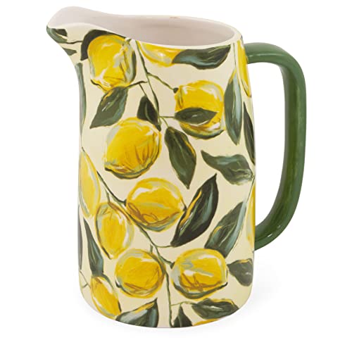 Boston International Ceramic Drink Pitcher, 5.5 Cups, Painterly Lemons