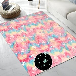 QH Rainbow Unicorn Pattern Glow in The Dark Area Rug Area Rug for Living Room Bedroom Playing Room 5'x6'