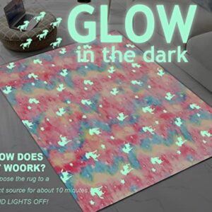 QH Rainbow Unicorn Pattern Glow in The Dark Area Rug Area Rug for Living Room Bedroom Playing Room 5'x6'