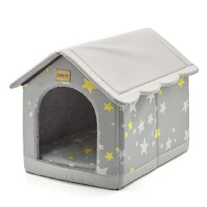 jiupety cozy pet bed house, indoor/outdoor pet house, l size for cat and medium dog, warm cave sleeping nest bed for cats and dogs, gray