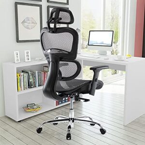 Ergonomic Chair, High Back Executive Style, Modern Office Chair with Lumbar Support, Breathable Mesh Covering, Fully Adjustable Armrests, Height and Headrest, Grey