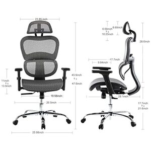 Ergonomic Chair, High Back Executive Style, Modern Office Chair with Lumbar Support, Breathable Mesh Covering, Fully Adjustable Armrests, Height and Headrest, Grey