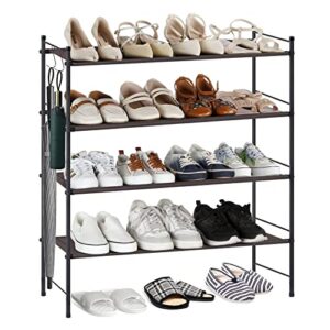 smusei shoe rack for entryway 4 tier freestanding adjustable expandable sturdy closet fabric shoe rack storage organizer with 2 metal hooks for home, dorm, hallway, bronze