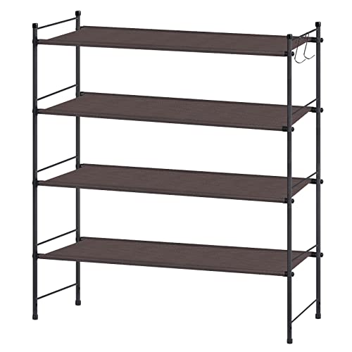 smusei Shoe Rack for Entryway 4 Tier Freestanding Adjustable Expandable Sturdy Closet Fabric Shoe Rack Storage Organizer with 2 Metal Hooks for Home, Dorm, Hallway, Bronze