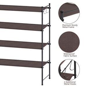 smusei Shoe Rack for Entryway 4 Tier Freestanding Adjustable Expandable Sturdy Closet Fabric Shoe Rack Storage Organizer with 2 Metal Hooks for Home, Dorm, Hallway, Bronze