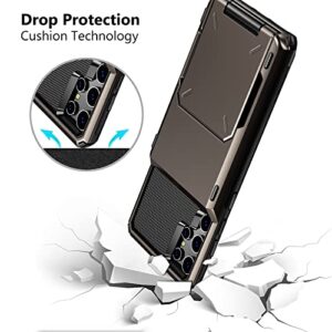 Vofolen for Galaxy S22 Ultra Case Wallet Credit Card Holder 4-Card Slot Hidden Back Pocket Dual Layer Hybrid Rugged Rubber Bumper Protective Hard Shell Cover for Samsung Galaxy S22 Ultra Gun