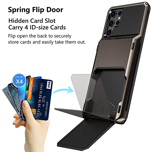 Vofolen for Galaxy S22 Ultra Case Wallet Credit Card Holder 4-Card Slot Hidden Back Pocket Dual Layer Hybrid Rugged Rubber Bumper Protective Hard Shell Cover for Samsung Galaxy S22 Ultra Gun