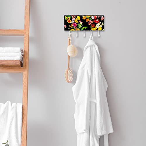 Coat Rack Wall Mounted, 5 Rail Wall Decorative Hooks Hanging for Clothes Hat Towel Purse Key, 7 Inches, 4.4lbs(Max), Fruit Pineapple Lemon Banana