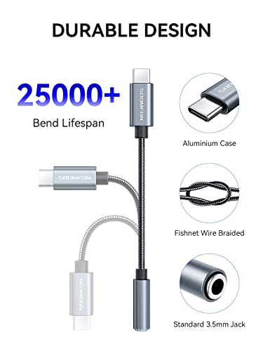 SOOMFON USB C to 3.5mm Audio Headphone Adapter USB Type C to Aux Female Headphone Jack Adapter Hi-Res DAC Dongle Cable for Samsung Galaxy S21 S20 Ultra, Pixel 4 3 2 XL, iPad Pro and More