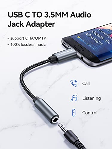 SOOMFON USB C to 3.5mm Audio Headphone Adapter USB Type C to Aux Female Headphone Jack Adapter Hi-Res DAC Dongle Cable for Samsung Galaxy S21 S20 Ultra, Pixel 4 3 2 XL, iPad Pro and More