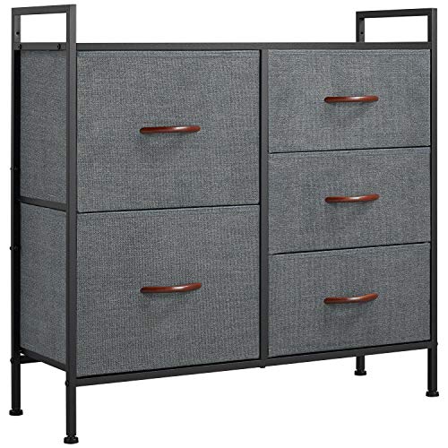 Topeakmart Organizer with 5 Drawers, Fabric Storage Tower Unit for Living Room Hallway Entryway Office, Sturdy Metal Frame, Easy Pull Handle - Dark Gray